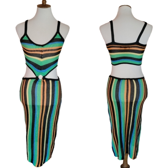Almost Famous | Dresses | Y2k Does 7s Multicolor Sheer Crochet Open ...